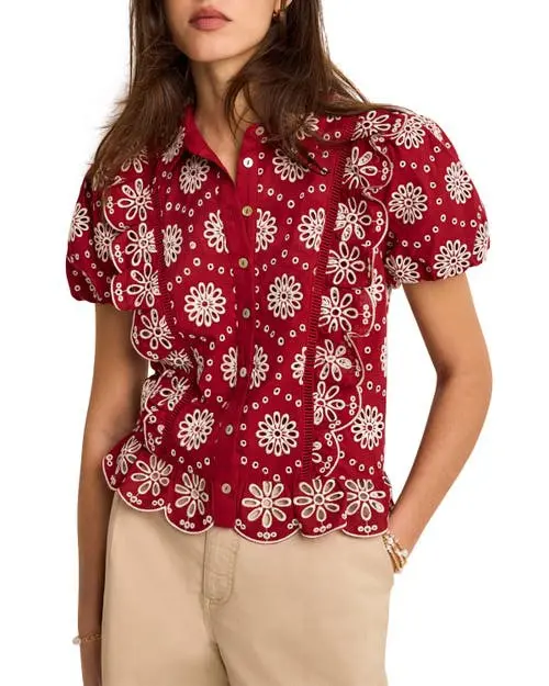 Mint Velvet Embroidered Puff Sleeve Blouse