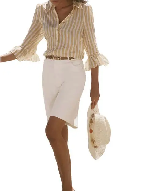 Mint Velvet Striped Ruffle Detail Shirt - Yellow