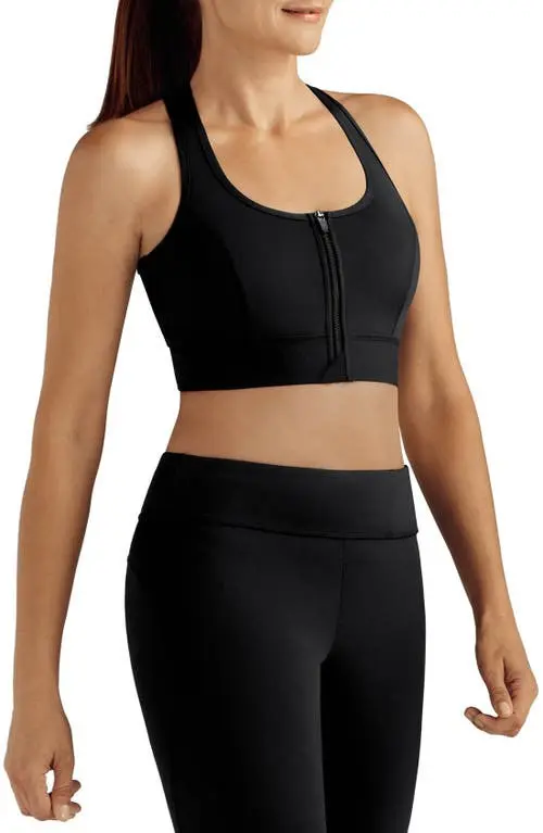 AMOENA Front Zip Sports Bra - Black