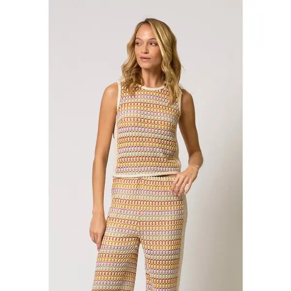 Central Park West Sleeveless Crochet Knit Top - Rainbow