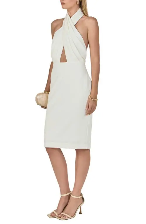 Endless Rose Draped Halter Midi Dress With Keyhole Detail And Open Back