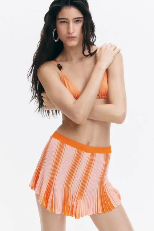 H&m Knitted Viscose Shorts With Flounced Legs - Orange/striped