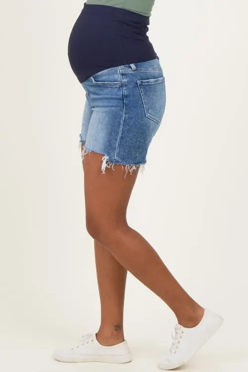 PINKBLUSH Maternity Distressed Frayed Hem Denim Shorts