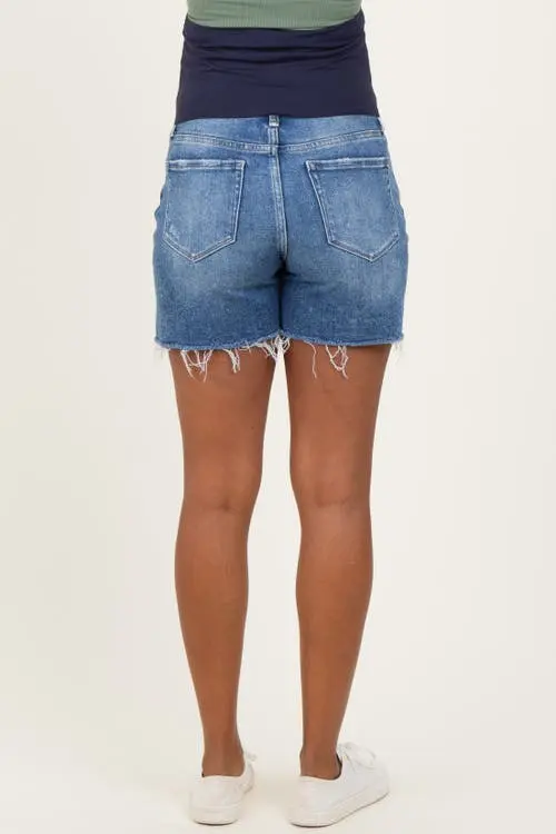 PINKBLUSH Maternity Distressed Frayed Hem Denim Shorts