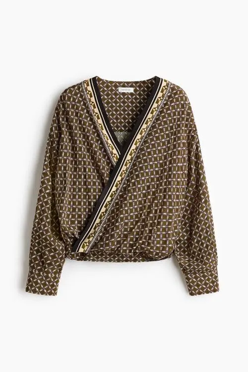 H&m Viscose Wrap Blouse With Geometric Print
