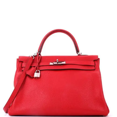 Hermès Kelly Handbag Clemence With Palladium Hardware 35 - Red