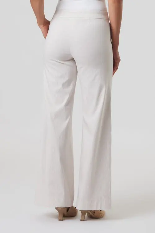 FRANNE GOLDE Mayfair Stretch Pinstripe Wide Leg Pant - Oat Stripe