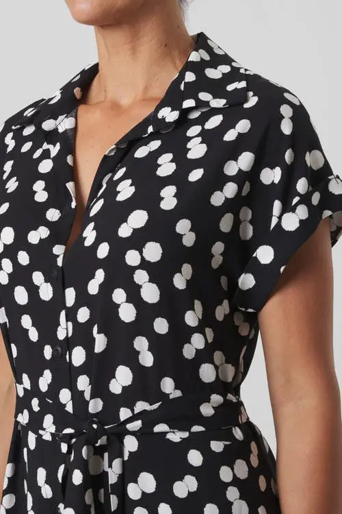 FRANNE GOLDE Polka Dot Print Belted Shirt Dress