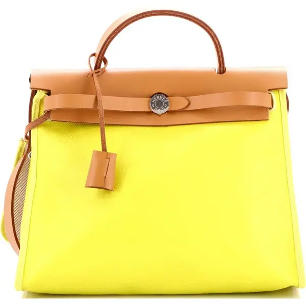 Hermès Herbag Zip Berline Vache Canvas And Leather 31 - Lime