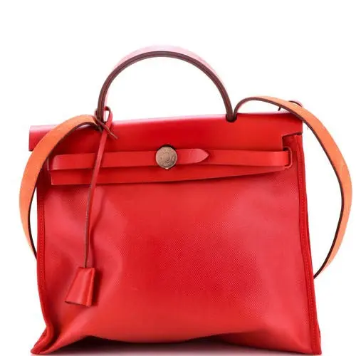 Hermès Herbag Zip Berline Vache Canvas And Leather 31 - Red