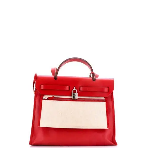 Hermès Herbag Zip Berline Vache Canvas And Leather 31 - Red
