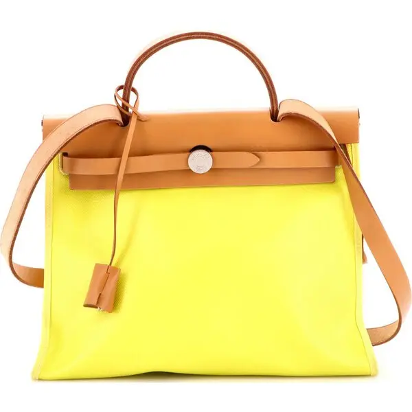 Hermès Herbag Zip Berline Vache Canvas And Leather 31 - Lime