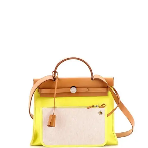 Hermès Herbag Zip Berline Vache Canvas And Leather 31 - Lime