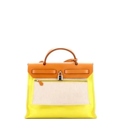 Hermès Herbag Zip Berline Vache Canvas And Leather 31 - Lime
