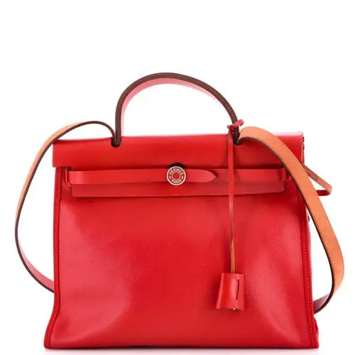Hermès Herbag Zip Berline Vache Canvas And Leather 31 - Red