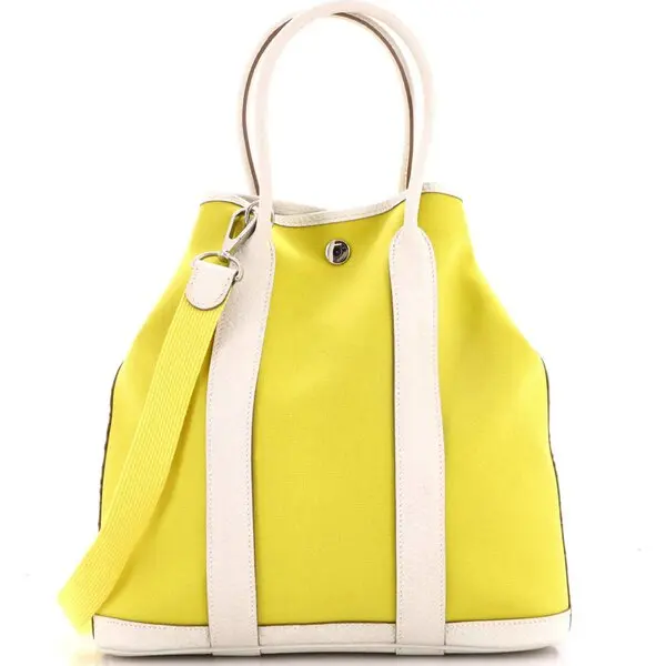 Hermès Garden File Tote Toile And Leather 28 - Lime