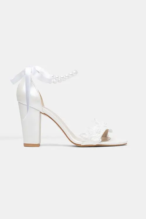 FOREVER & ALWAYS SHOES Elvian Floral Block Heel Bridal Sandals With Pearl Ankle Strap