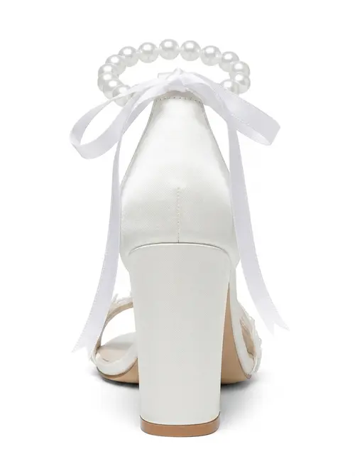 FOREVER & ALWAYS SHOES Elvian Floral Block Heel Bridal Sandals With Pearl Ankle Strap