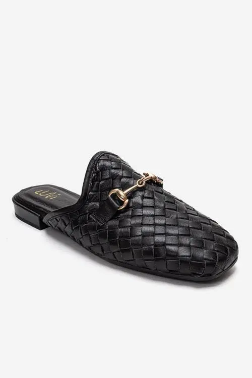 FOREVER & ALWAYS SHOES Senia Leather Woven Mule With Gold Hardware