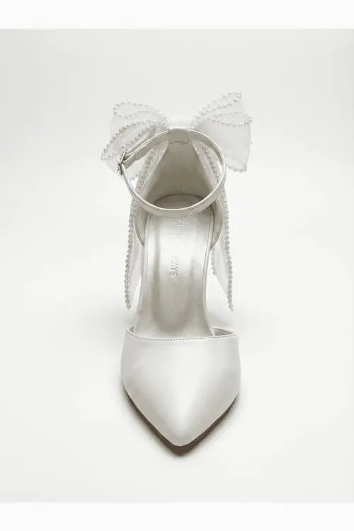 FOREVER & ALWAYS SHOES Elvienne Pointed Toe Block Heel Bridal Sandal With Bow Detailing