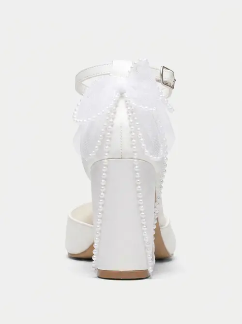 FOREVER & ALWAYS SHOES Elvienne Pointed Toe Block Heel Bridal Sandal With Bow Detailing