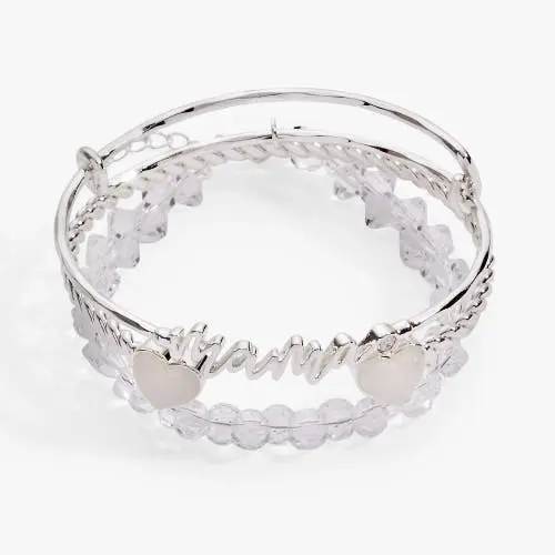 ALEX AND ANI Mama' Beaded Bangle Set Of 3 - Silver
