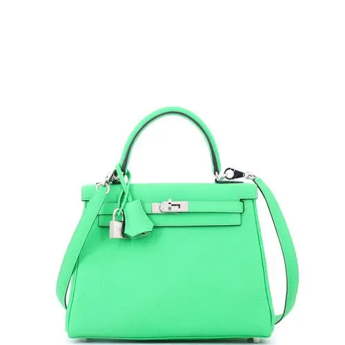 Hermès Kelly Handbag Green Togo With Palladium Hardware 25 - Vert Comics