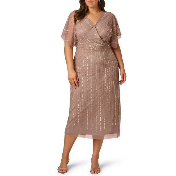 Adrianna Papell Beaded Cocktail Dress - Stone