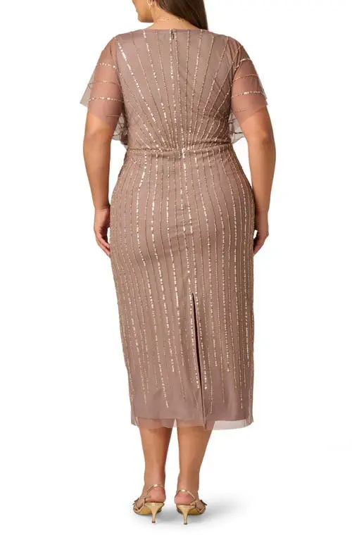 Adrianna Papell Beaded Cocktail Dress With Blouson Bodice And Billowy Sleeves
