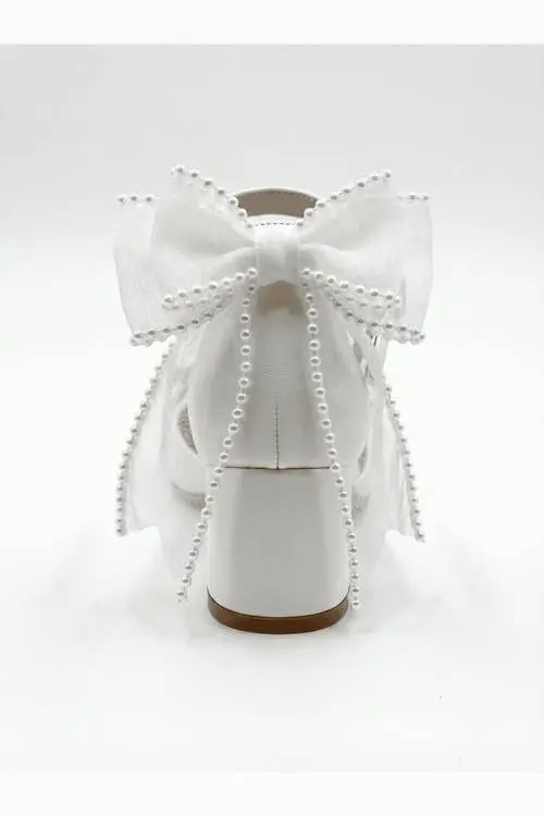 FOREVER & ALWAYS SHOES Floraya Bow Block Heel Bridal Sandal