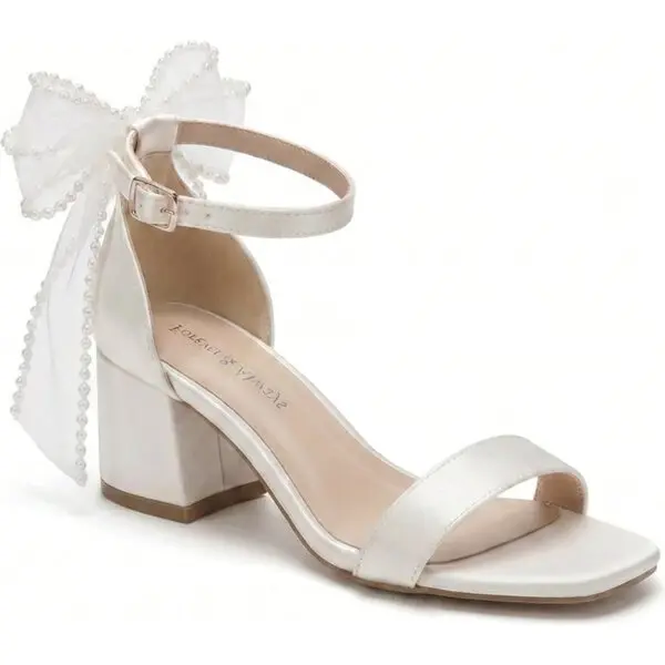 FOREVER & ALWAYS SHOES Floraya Bow Block Heel Bridal Sandal - Ivory