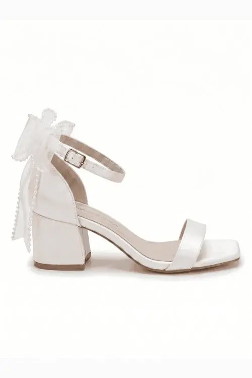 FOREVER & ALWAYS SHOES Floraya Bow Block Heel Bridal Sandal