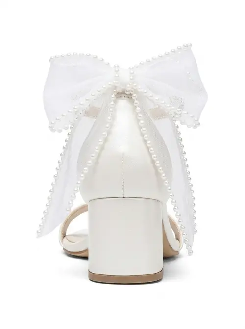 FOREVER & ALWAYS SHOES Floraya Bow Block Heel Bridal Sandal