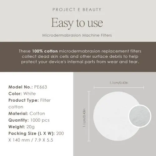 PROJECT E BEAUTY 1000pcs Microdermabrasion Replacement Filters 11mm Cotton Filter