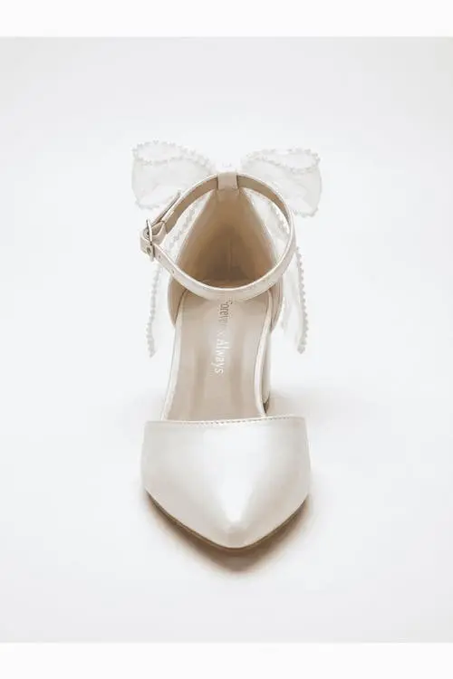 FOREVER & ALWAYS SHOES Rosavelle Pointed Toe Block Heel Bridal Sandal With Bow Detailing