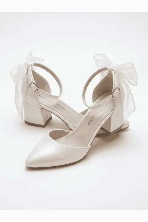 FOREVER & ALWAYS SHOES Rosavelle Pointed Toe Block Heel Bridal Sandal With Bow Detailing