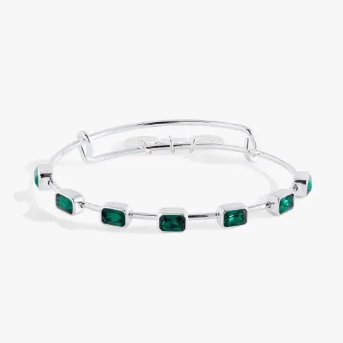 ALEX AND ANI May Birthstone Emerald Cut Bangle - Silver
