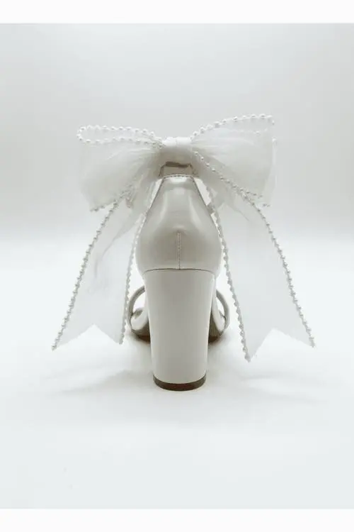 FOREVER & ALWAYS SHOES Forever & Always Evarose Bridal Block Heel Sandals With Bow Detailing