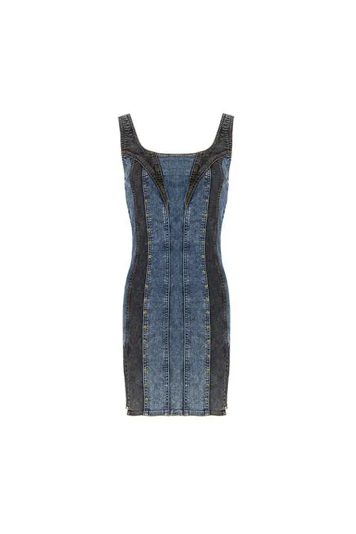 PCFG Free Heaven Two Color Denim Dress - Blue
