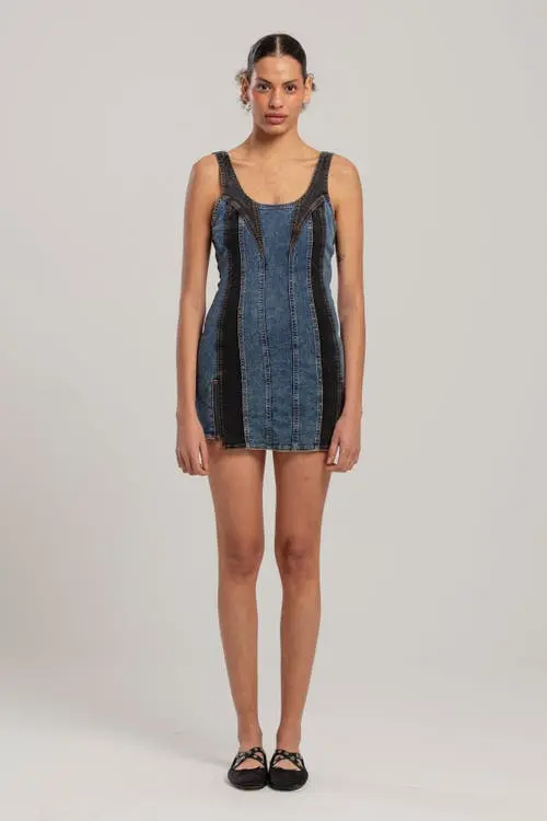 PCFG Two-tone Denim Body-conscious Dress