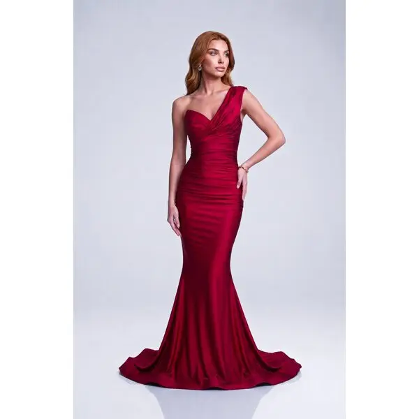 JESSICA ANGEL One-shoulder Soft Draped Mermaid Gown - Red