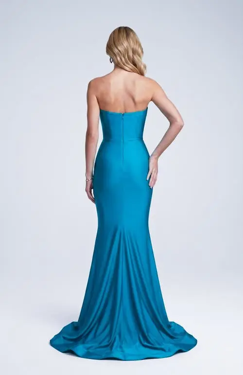 JESSICA ANGEL One-shoulder Soft Draped Mermaid Gown - Turquoise