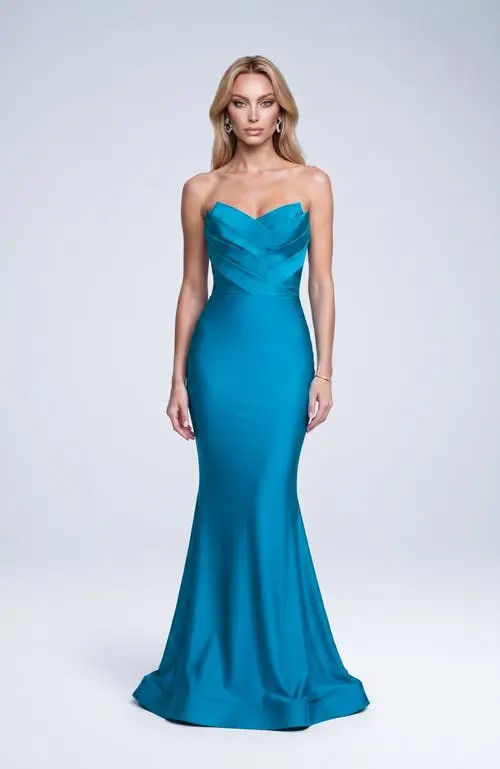 JESSICA ANGEL One-shoulder Soft Draped Mermaid Gown - Turquoise