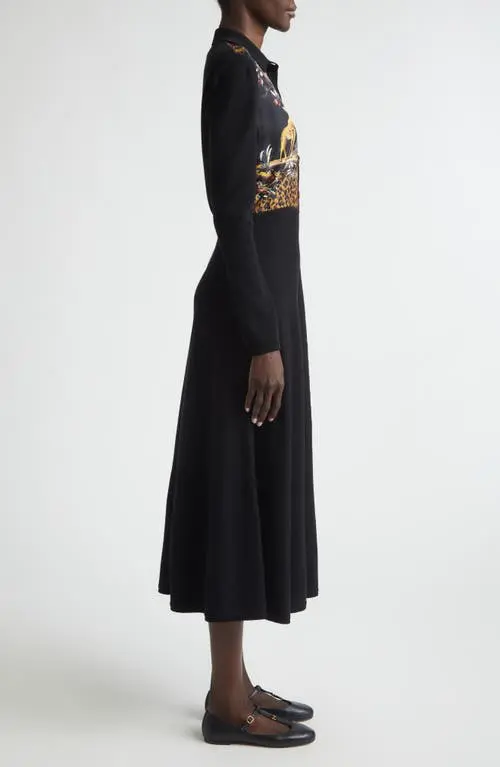 Etro Mixed Media Long Sleeve Midi Sweater Dress