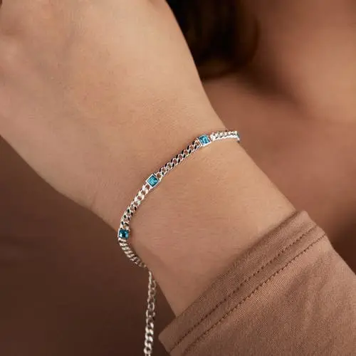 ALEX AND ANI Blue Zircon Curb Chain Bracelet