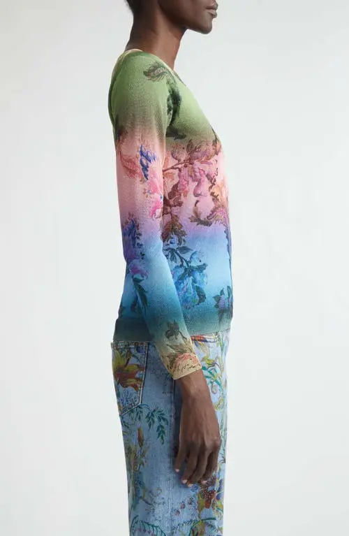 Etro Metallic Floral Ombré V-neck Sweater