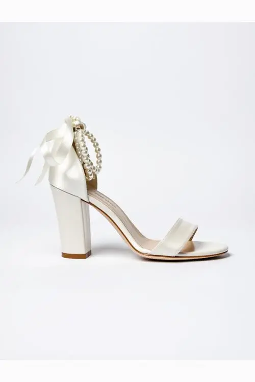 FOREVER & ALWAYS SHOES Caelis Pearl Ankle Strap Block Heel Sandals
