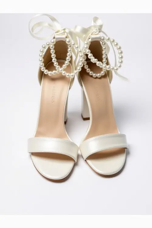 FOREVER & ALWAYS SHOES Caelis Pearl Ankle Strap Block Heel Sandals