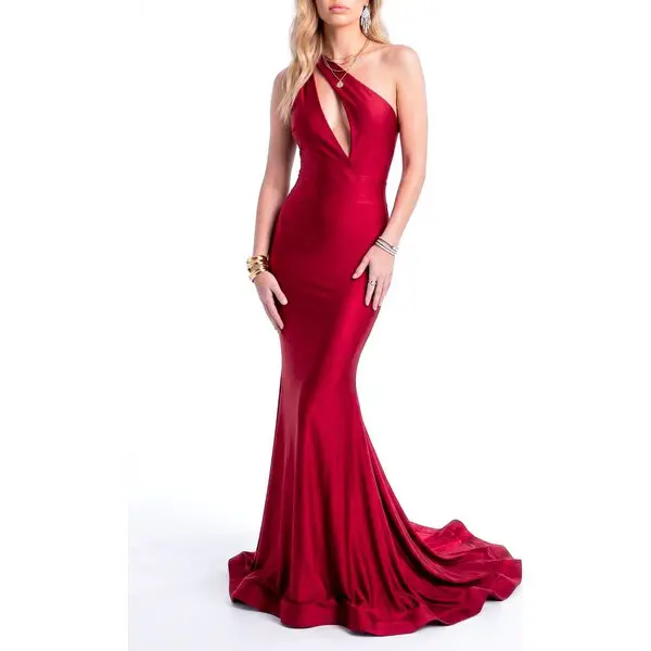 JESSICA ANGEL Asymmetrical Cutout Mermaid Gown - Red