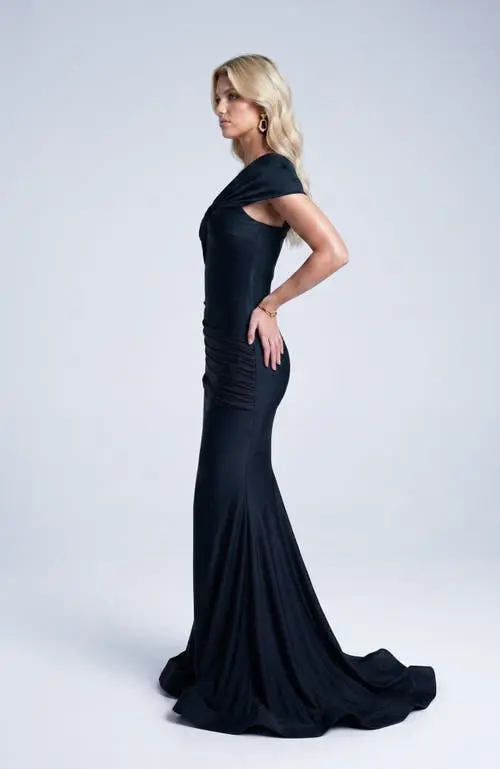 JESSICA ANGEL One-shoulder Twist Ruched Mermaid Evening Gown - Black